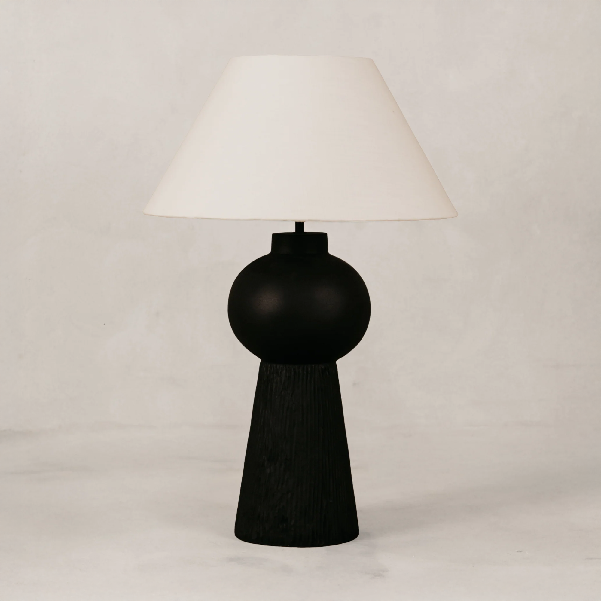 Indebe Ribbed Table Lamp with Tapered Linen Shade – Charcoal – Noha